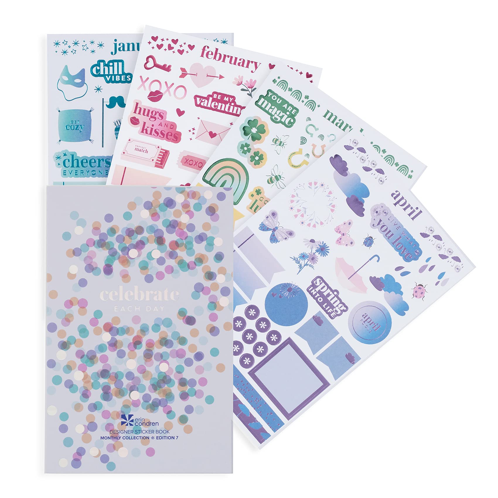 Monthly Sticker Book - Edition 7. 12 Mixed Metallic Sheets, 446 Stickers. Inspirational Saying, Monthly Motifs, Organizational Designs, and More. Planner and Notebook Sticker Pack by Erin Condren.