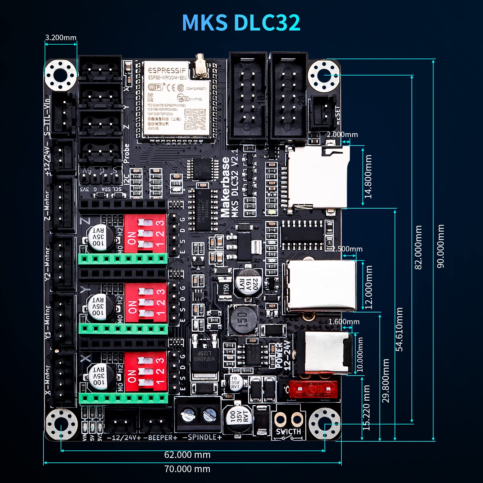 Makerbase MKS DLC32 Laser Engraver DIY Desktop Engraving Machine Mainboard Upgrade Offline Controller 32bits ESP32 WiFi TFT Touch Screen Color Display TS35 LightBurn LaserGRBL Phone App Web Control