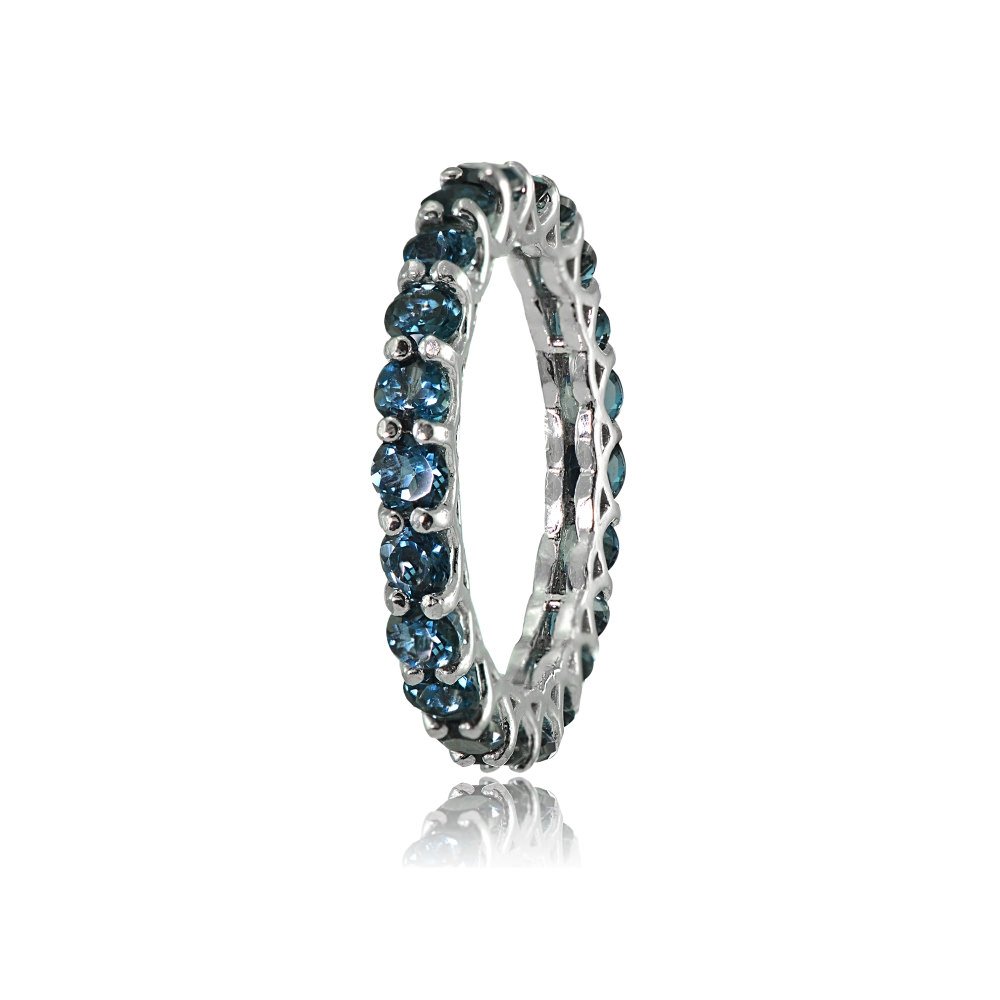 Ice Gems Sterling Silver London Blue Topaz 3mm Round-cut Eternity Band Ring, Size 6