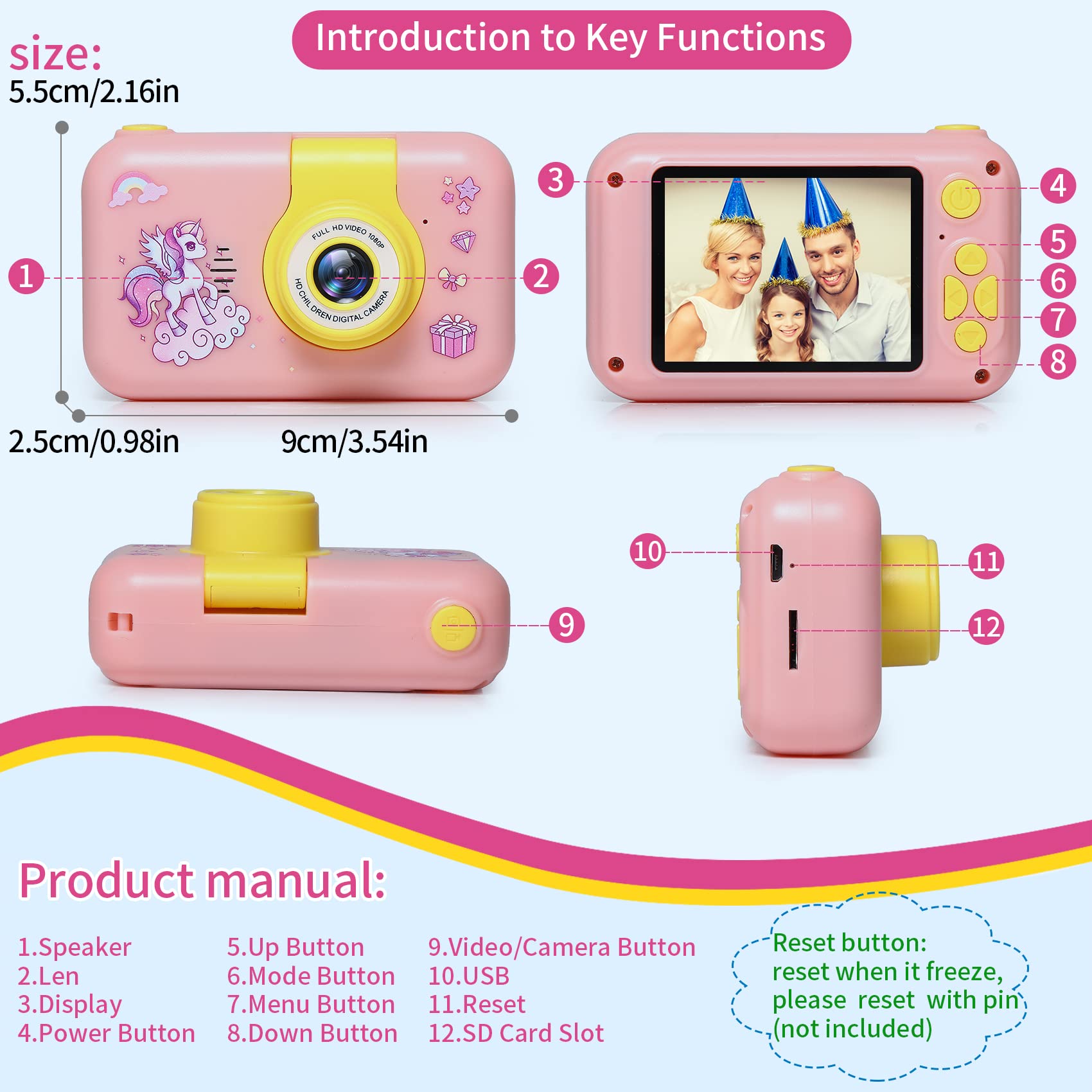Kids Camera,2.4in IPS Screen Digital Camera,180°Flip Lens Camera,Children Selfie Camera with Playback Game,Christmas/Birthday Gift for 4 5 6 7 8 9 10 11 Year Old Girl Boy (Pink)