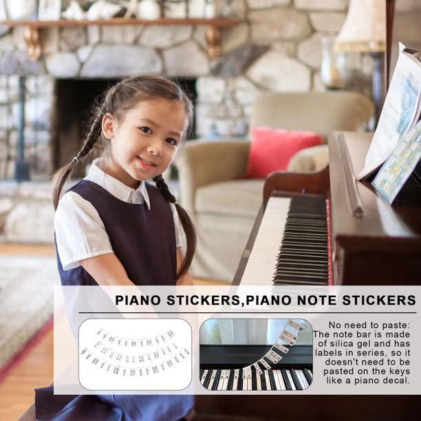 Removable Piano Keyboard Note Labels - Silicone Piano Notes Guide for Beginner, Piano Key Music Notes Letter Label Without Stickers for 88-Key Full Size, Reusable and Comes with Box (Black and White)