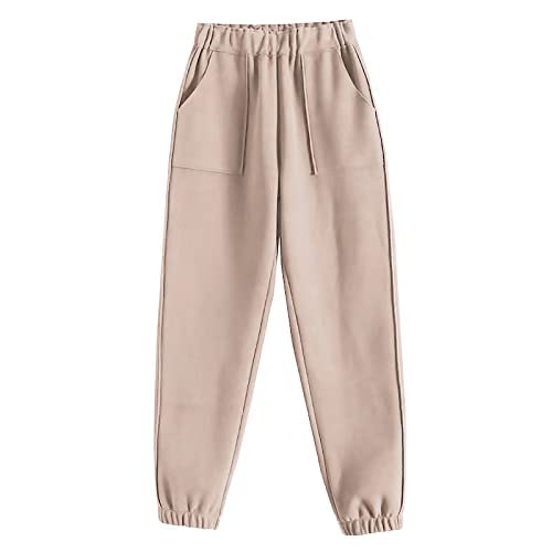 MOMOALWAYS Fit Joggers for Women with Pocket Comfy Elastic Waist Sweatpants Outdoor Lounge Trousers (as1, Alpha, m, l, Regular, Regular) Beige