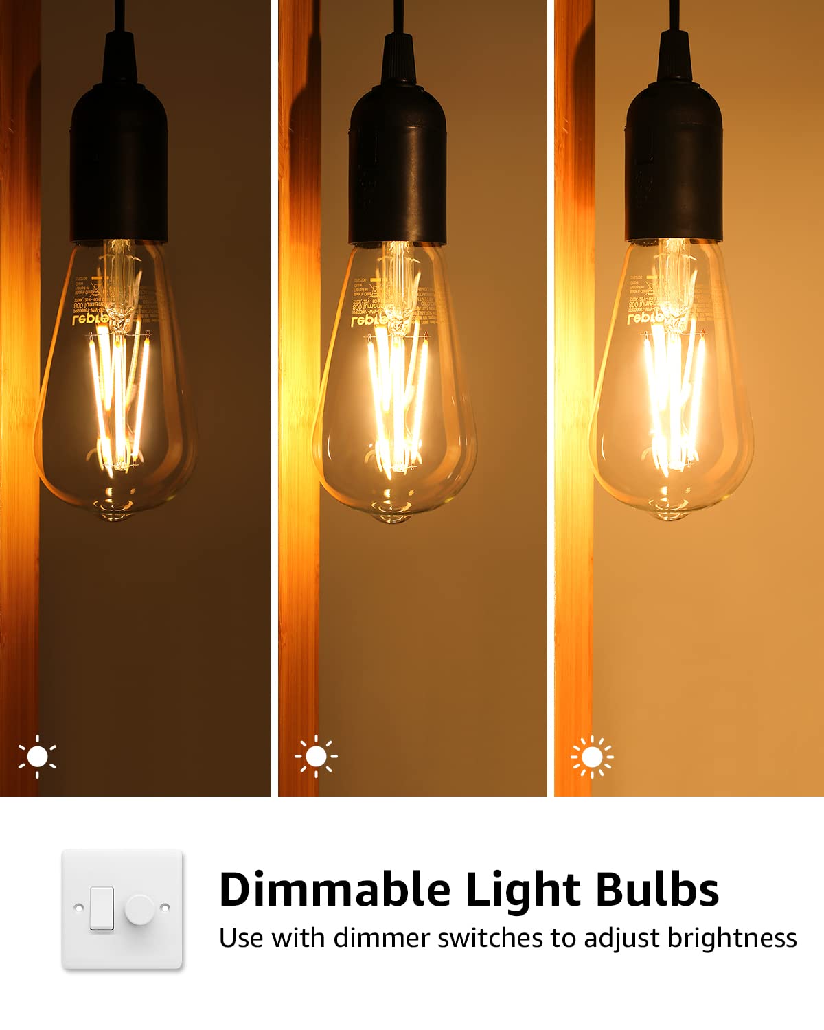 Lepro Dimmable Edison Bulbs 60 Watt Equivalent LED Bulb, Filament Vintage Light Bulbs, 2700K Warm White, E26 Medium Base, ST58 Antique Style, Clear Glass, 4 Packs