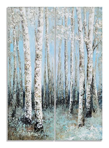 YHSKY ARTS Birch Tree Canvas Wall Art - Abstract Forest Paintings with Textured - 2 Pieces Nature Pictures for Living Room Bedroom Bathroom Decor