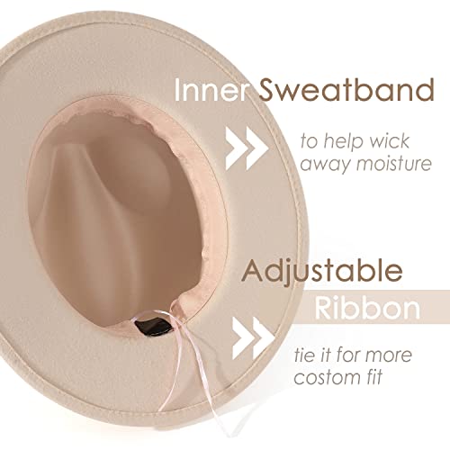 Lisianthus Women Classic Felt Fedora Wide Brim Hat with Belt Buckle A-Creamy