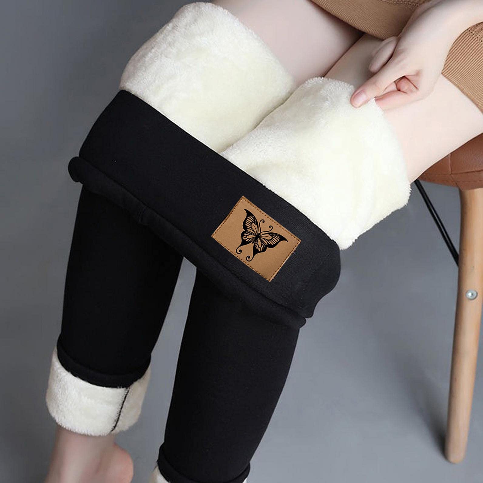 Leirke Women Super Thick Cashmere Leggings, Ladies Winter Plush Warm Fleece High Waist Elastic Slim Pants(Black,Medium)