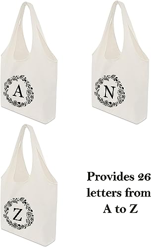 YieeTam Personalized Initial Canvas Tote Bag, Reusable Grocery Bags with Inner Pocket, Large Canvas Tote Bag for Women