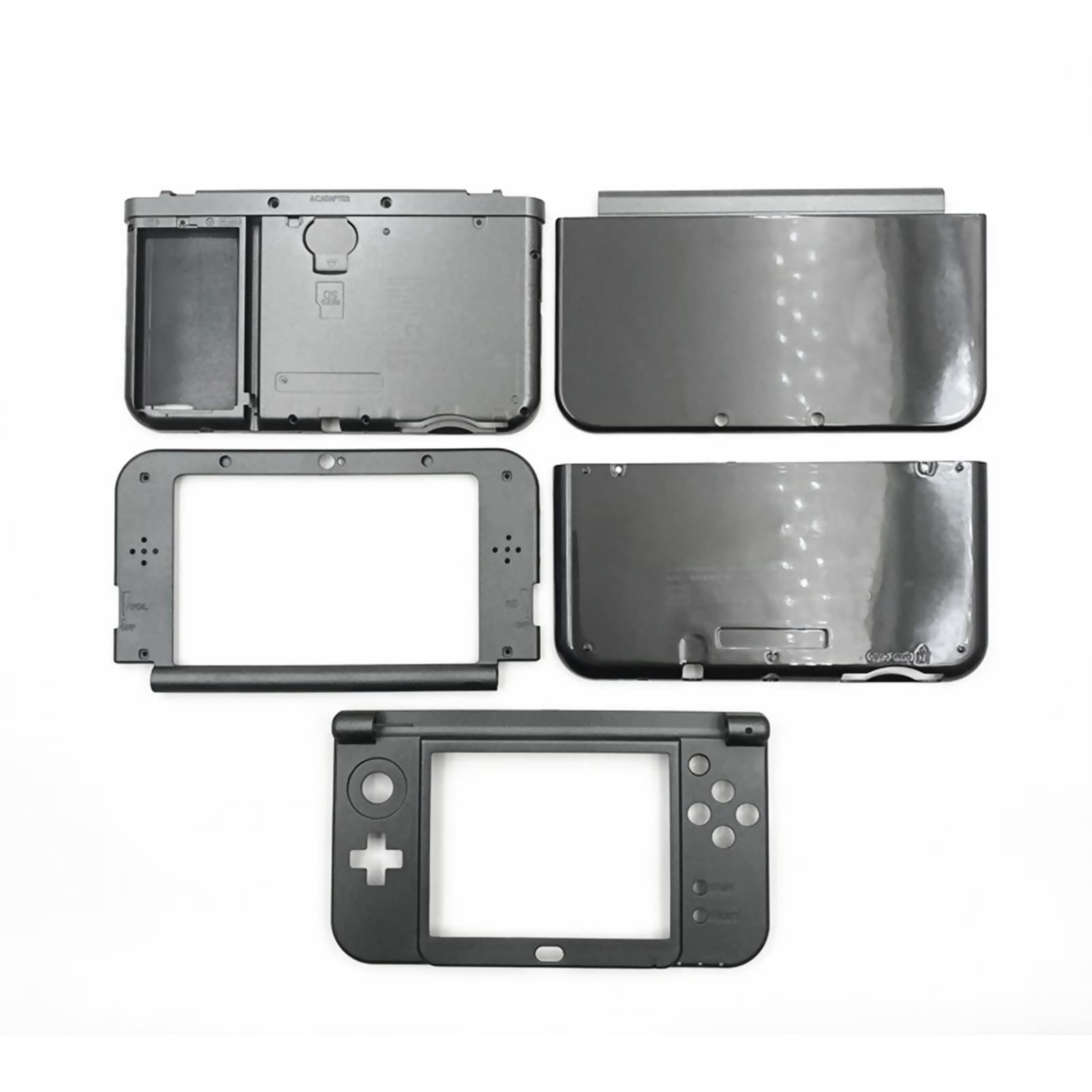 New for New3DS XL Housing Case Shells Black Grey Replacement, for Nintendo New 3DS XL LL New3DSXL Handheld Console, Outer Casing Faceplate Top Bottom Back Cover Plates 5 PCS Set Spare Parts