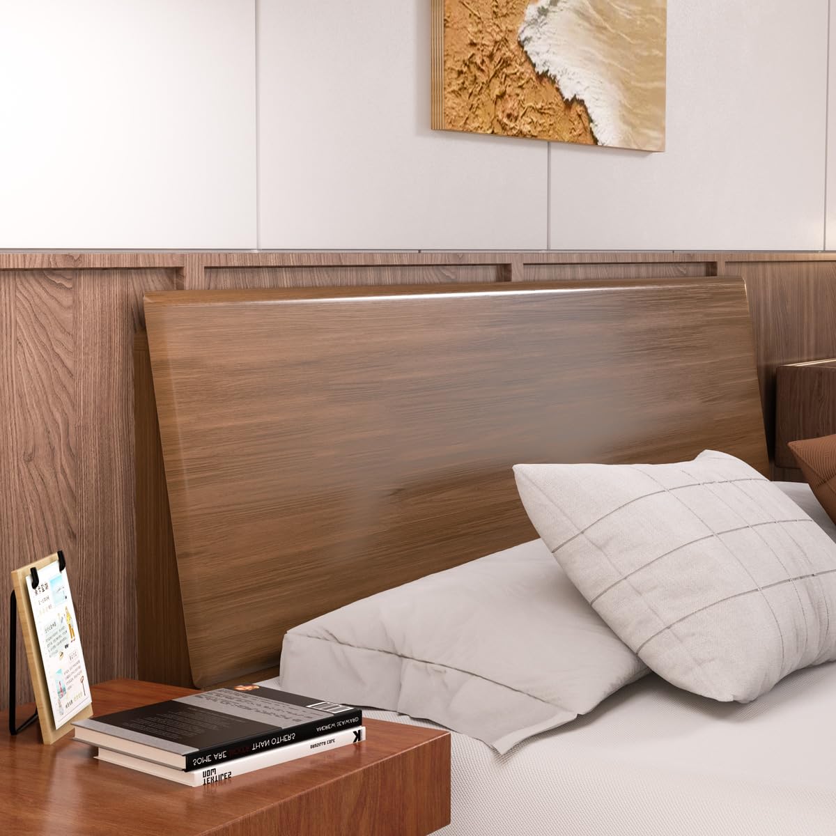 VOVUVK Queen Solid Wood Bed Frame with Headboard, Mid Century Modern Wooden Platform Bed, Wooden Bed Slats, No Box Spring Needed, Noise Free Easy Assembly (Walnut)