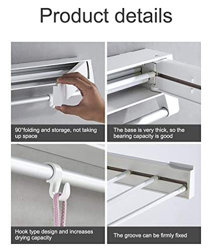 XUANIIIL Wall Mounted Drying Rack Clothing for Laundry Foldable, Collapsible Clothes Drying Rack Folding Indoor, Laundry Dryer Hanger Rack with 7 Rods, for Laundry/Bathroom