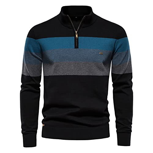 Padasso Full Zip Sweater, Sweater Vests One Shoulder Sweater Autumn New Half Zipper British Long Sleeve Men's Sweater Autumn Sweater(Black,L)