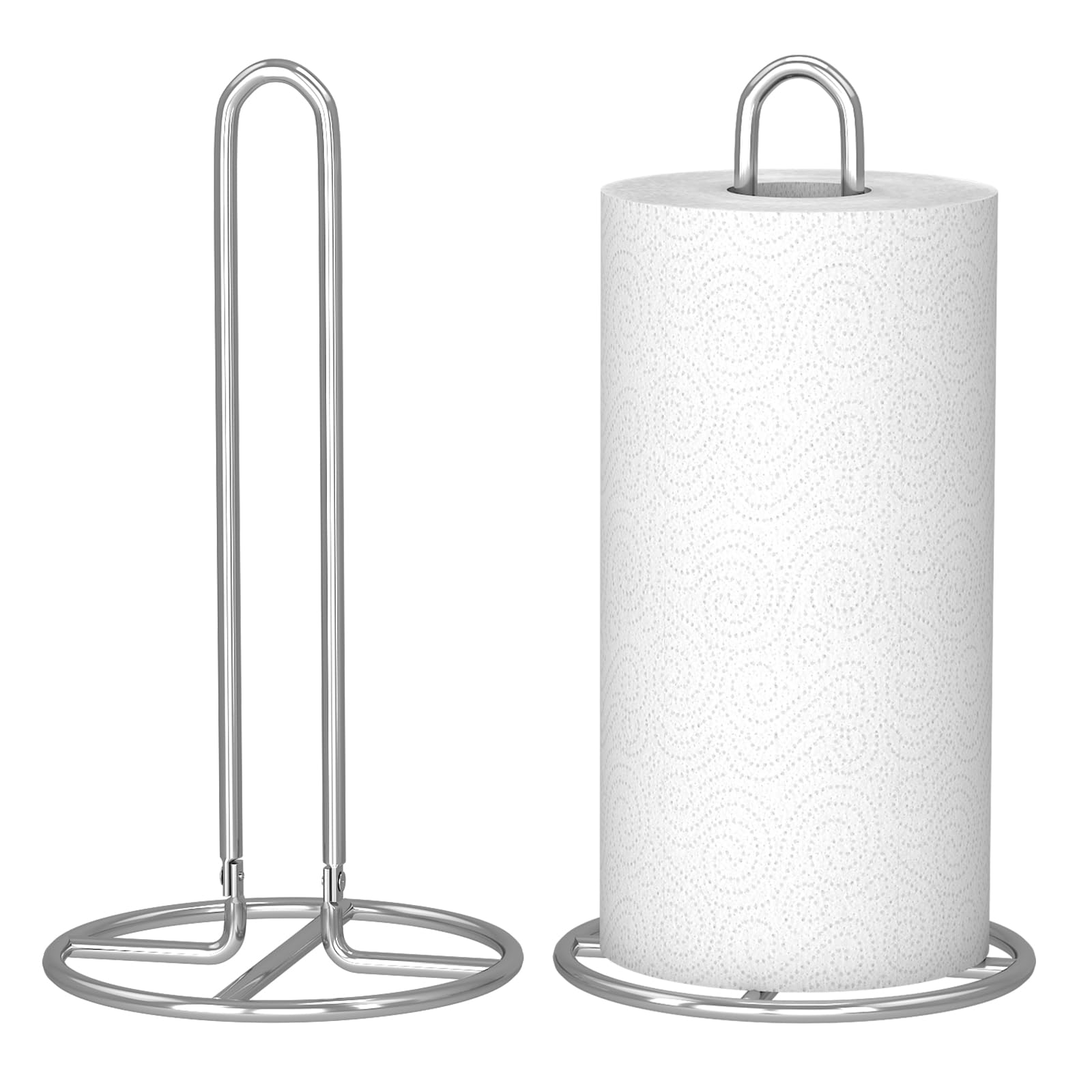 JtEoss Paper Towel Holder Countertop, Kitchen Paper Towels Holder Stand for Kitchen Organization and Storage, Stainless Steel Paper Towel Roll Holder with Non-Slip Base for One- Handed Tear(Silver)