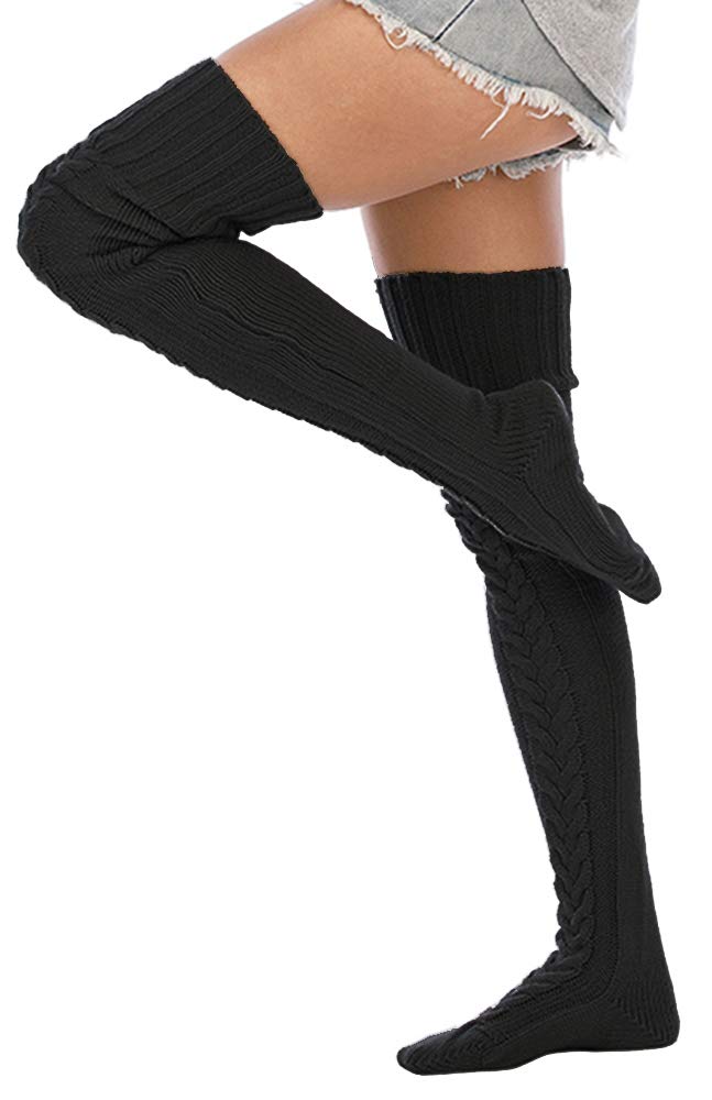 Leoparts Women's Cable Knitted Thigh High Boot Socks Extra Long Winter Stockings Over Knee Leg Warmers