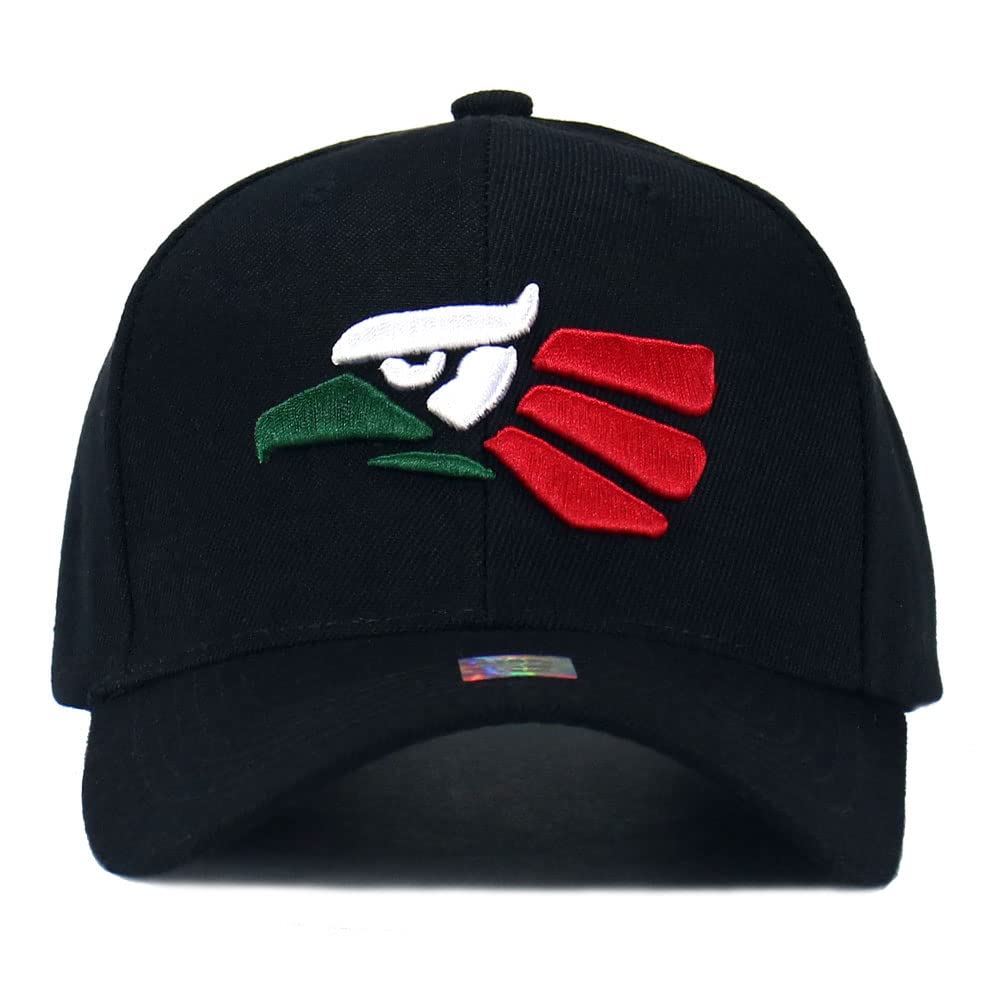 Mexican Mexico Hat Hecho En Mexico Eagle Aguila Snapback Flat Bill Baseball Cap (Black- Black Eagle)
