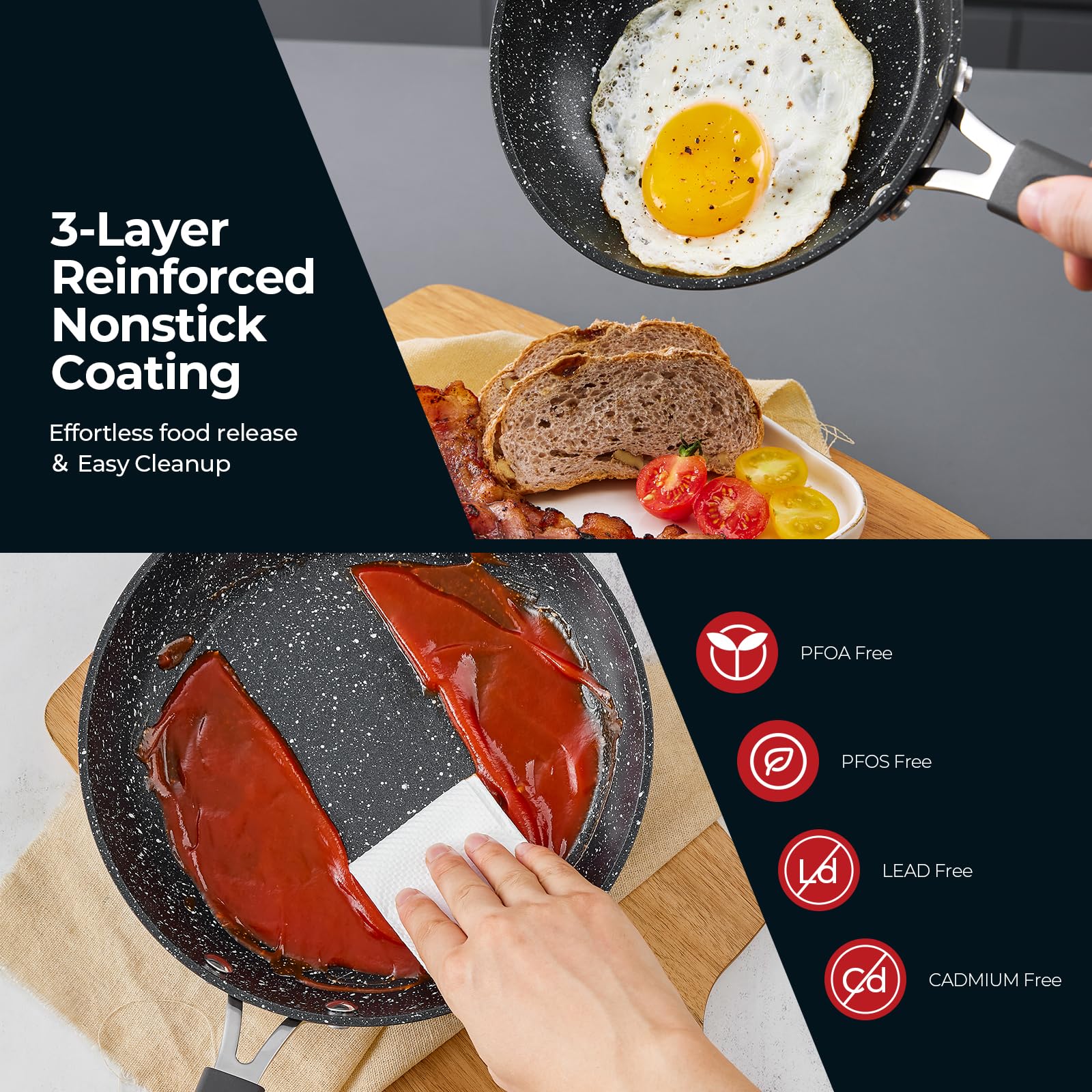 Induction Cookware Set, Pots and Pans Set 10-Piece, AMEGAT Nonstick Pan Set with Lids, Stay-Cool Silicone Handles, Frying Pans, Saucepans & Pot, for All Stoves