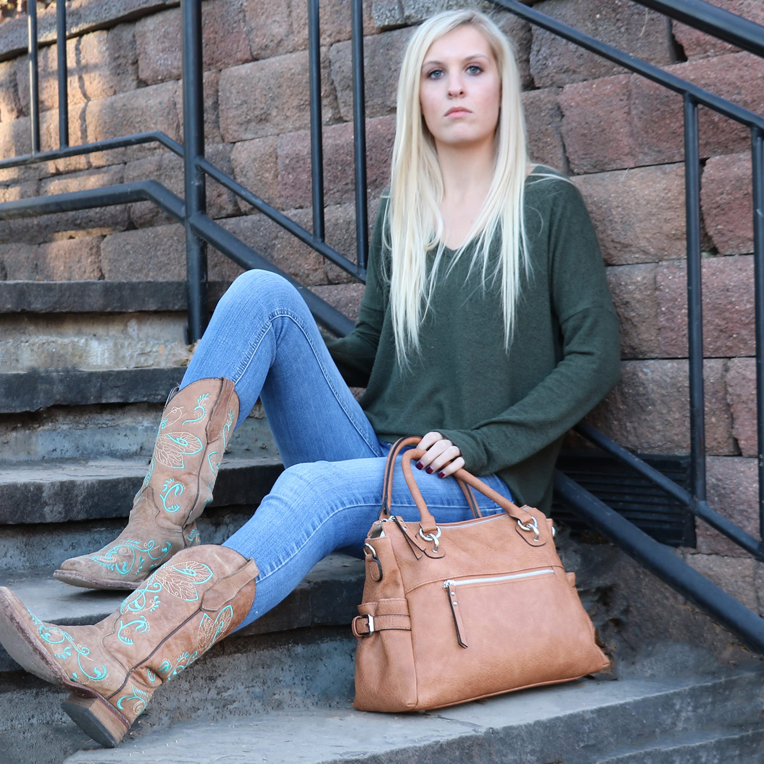 Lady Conceal Concealed Carry Jessica Satchel Crossbody Womens Concealed Carry Purse, Universal Gun Holster, YKK Locking - Cinnamon