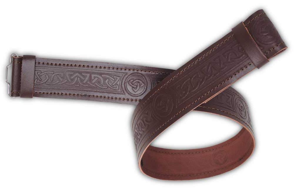 Leather Kilt Belt Scottish Embossed Highland Brown without Buckle Size AAR (Large)