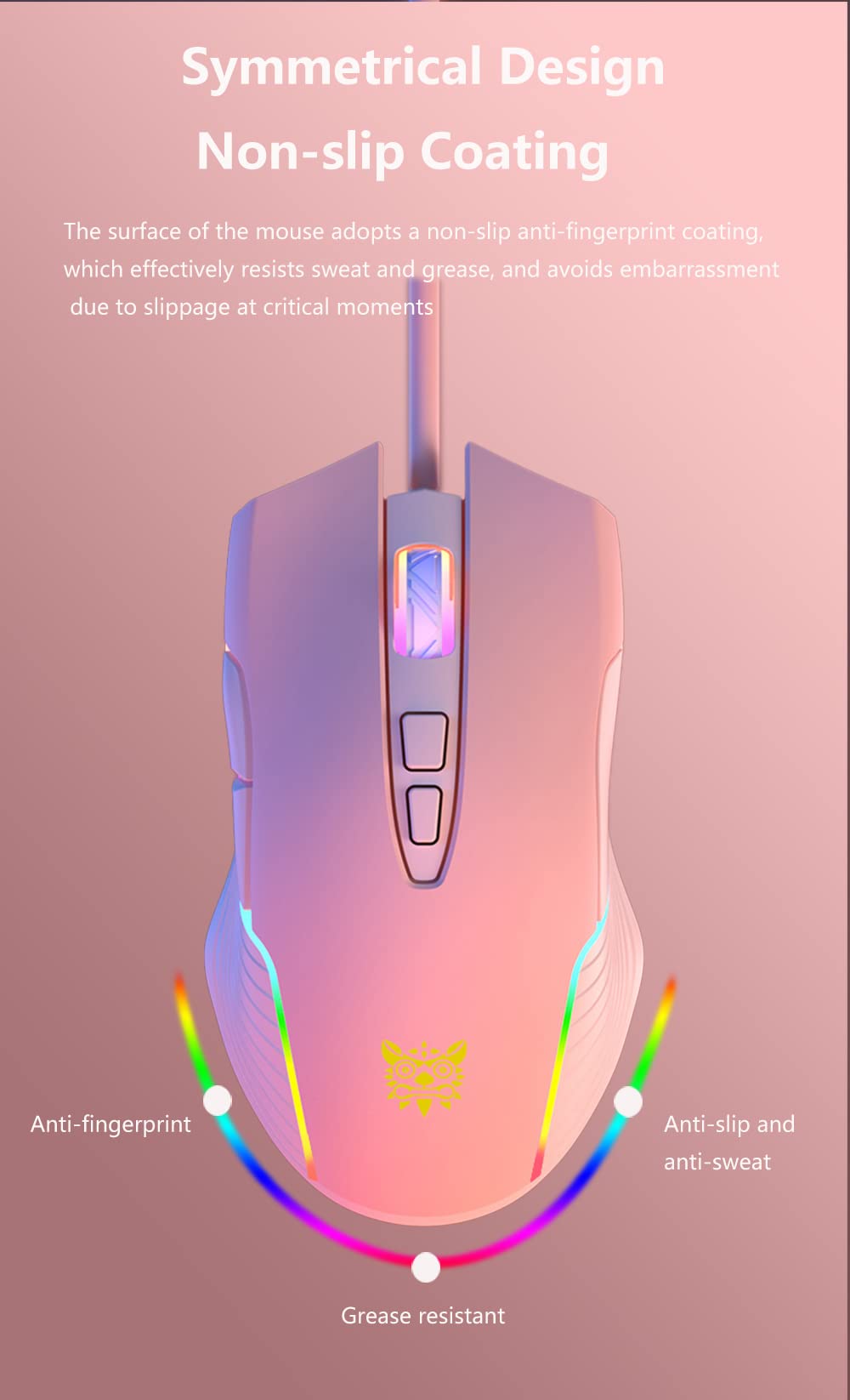 NEWSTYP Cute RGB 6400 DPI Wired Gaming Mouse Breathing LED Optical USB 7 Buttons Gamer Computer Pink Mice for Laptop PC Desktop (Black)