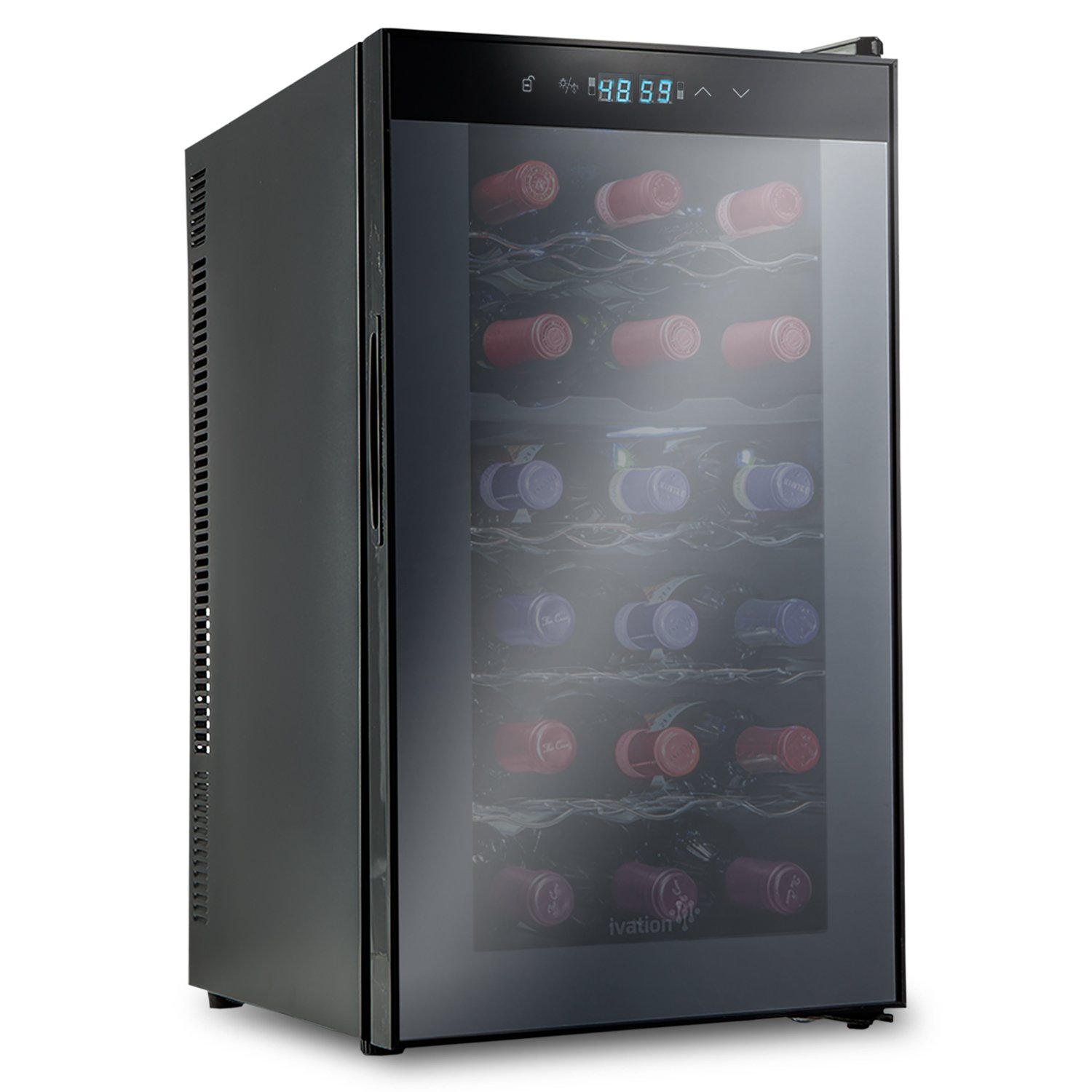 Ivation 18 Bottle Dual Zone Thermoelectric Red & White Wine Cooler/Chiller Counter Top Wine Cellar with Digital Temperature Display, Freestanding Refrigerator Smoked Glass Door Quiet Operation Fridge
