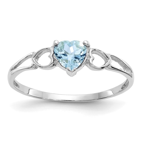 IceCarats 10K White Gold Blue Aquamarine Heart Love Ring Gemstone Band March Birthstone Jewelry Size 6