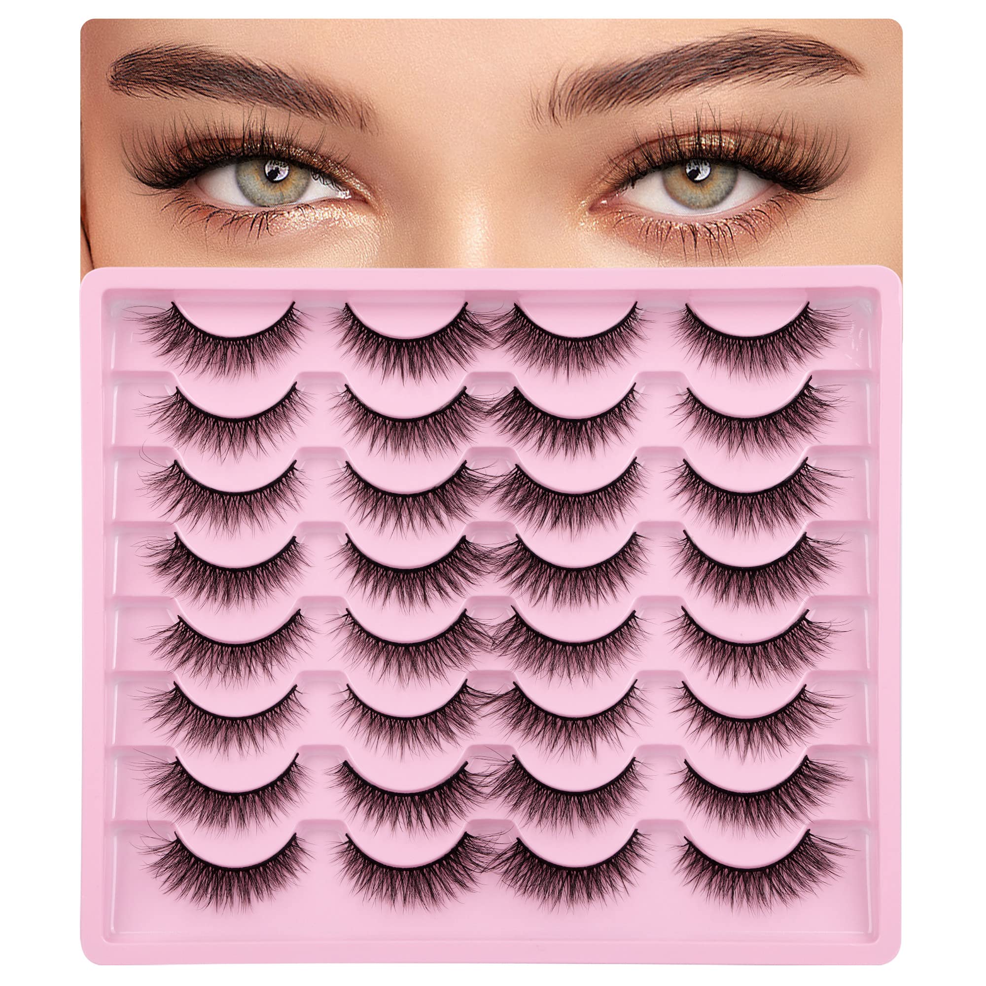 Lashes Natural Look Wispy Fasle Eyelashes 12mm Short Faux Mink Eyelashes Cat Eye Fluffy Strip Lashes Pack by Zegaine 16 Pairs