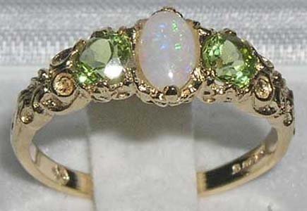 LetsBuyGold 10k Yellow Gold Natural Opal & Peridot Womens Promise Ring - Size 7.5