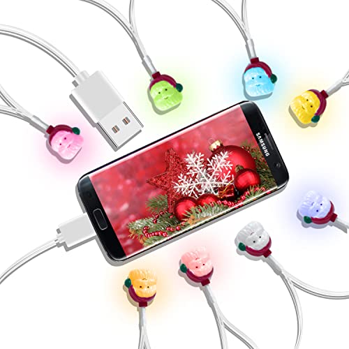 LED Christmas Lights Micro USB Charging Cable, USB and Bulb Charger 50inch 10LED Compatible with Galaxy S7 S6 Edge, Kindle, Android & Windows Phones, Xbox, PS4, MP3 (Santa Claus)