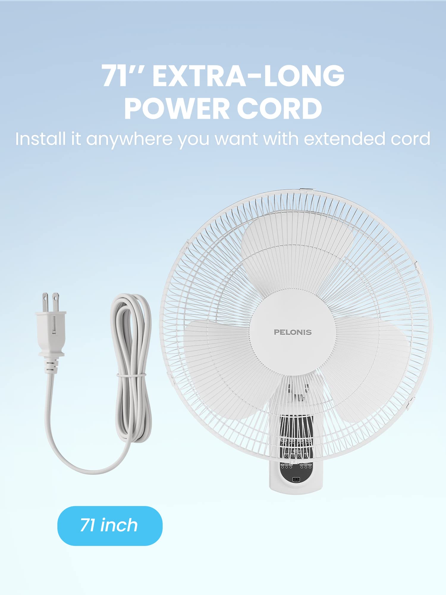 PELONIS 16ββ Wall Mount Fan with 3 Speed Settings Oscillating Fan with Adjustable Tilt High Velocity Household Wall Mounted fan, for Garage Patios Bedroom 2 Packs White