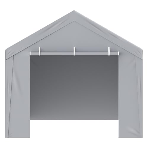 VEVOR Carport Replacement Canopy Cover Top + Side Wall 10 x 20 ft, Garage Tent Shelter Tarp Heavy-Duty Waterproof & UV Protected, Easy Installation with Ball Bungees,Grey (Frame Not Included)