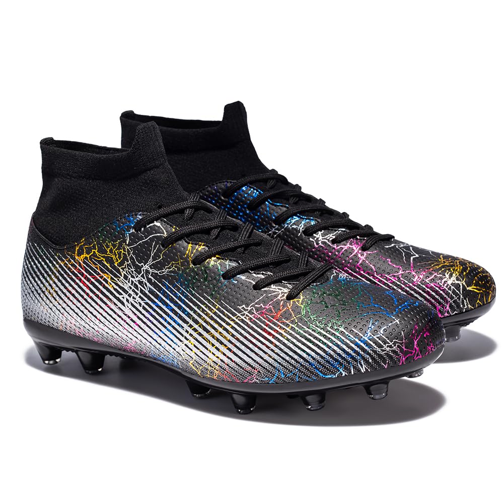 KouAzAz Men's Soccer Cleats Shoes Football Boots High-Top Professional Training Athletic Sneaker Black