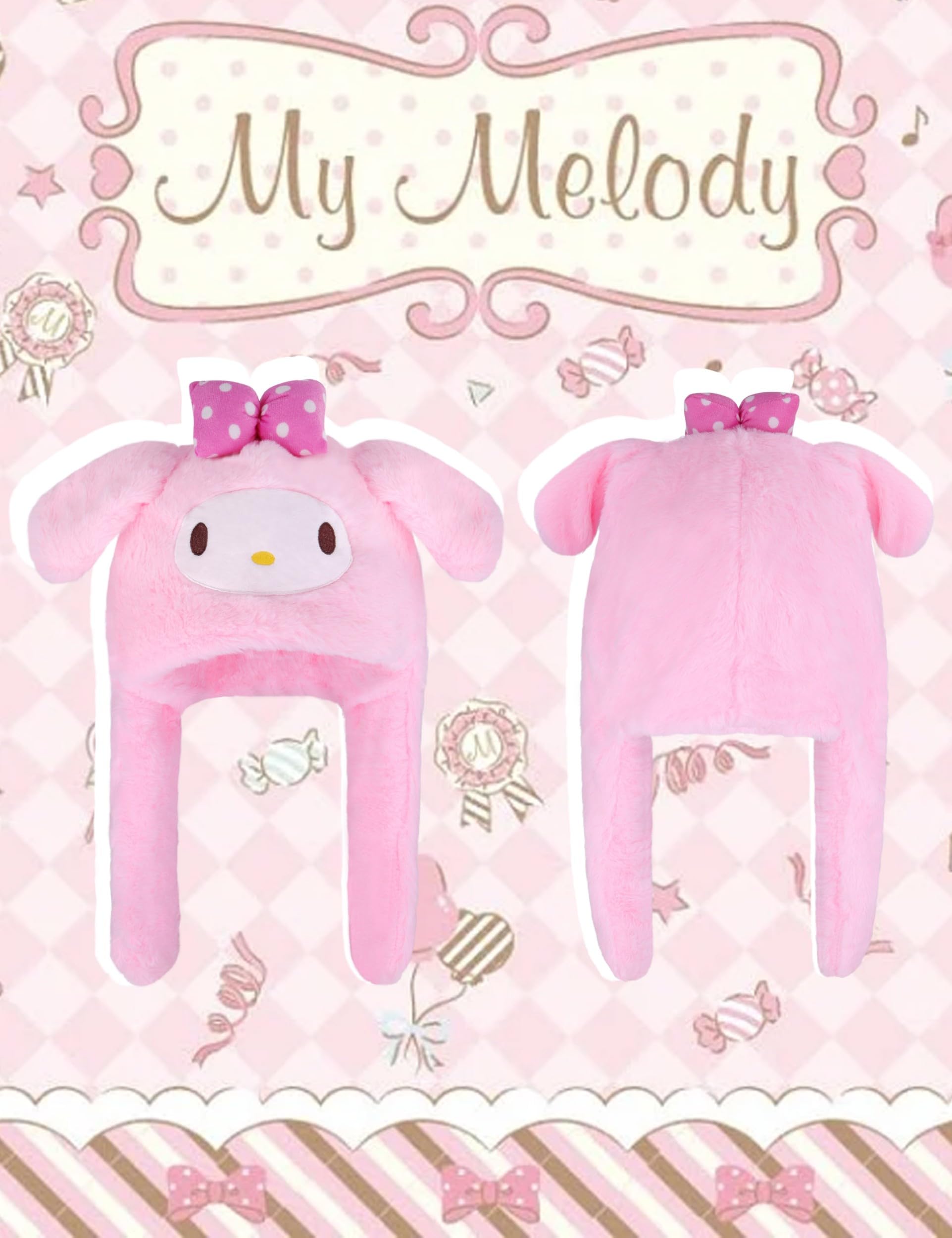 Roffatide Anime Melody Ear Moving Jumping Hat Fluffy Beanie Cap Soft Warm Winter Head Wear Cute Hats for Women Pink