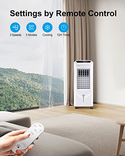 Uthfy Evaporative Air Cooler, 32" Swamp Cooler with 4.2 Gallons Water Tank, Remote Control, 90° Oscillation Cooling Fan with 3 Speeds, 12H Timer, 3 In 1 Tower Fan thats Blow Cold Air for Home, Office