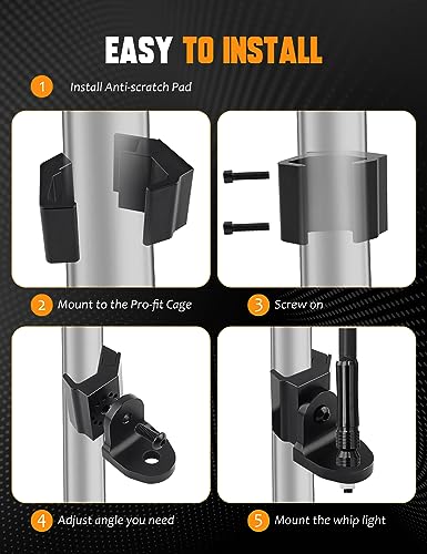 UTV Whip Mount for Polaris Ranger, 360°Adjustable Heavy-Duty UTV Whip Mounting Bracket for Polaris Ranger General Can am Defender Commander 2021+ Maverick Trail/Sport Work for Pro-fit Cage(1 Pcs)