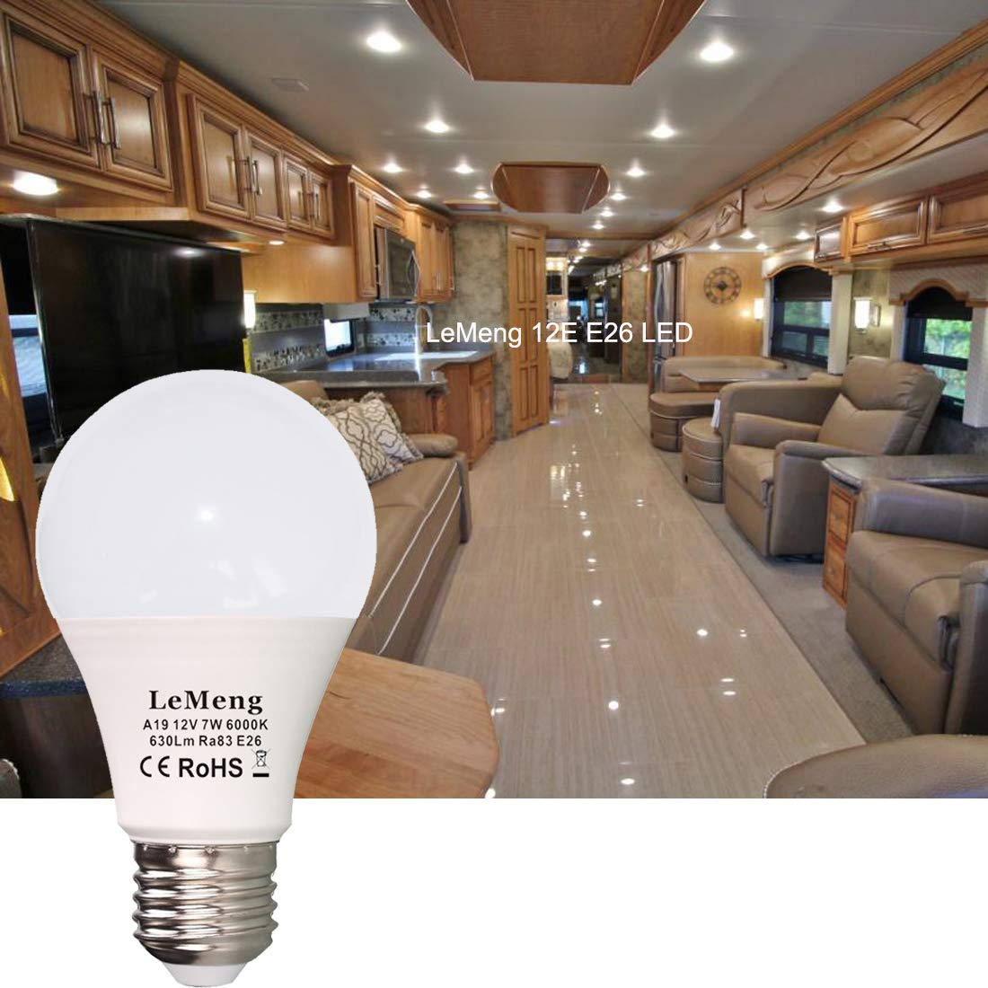 LeMeng 12V LED Light Bulb 7W AC/DC 12volt Low Voltage 60Watt A19 Bulbs Equivalent E26 Base- Landscape RV 12 Volt Battery Power System Off Grid Solar Lighting, 6000K Cool Daylight White, Pack of 3
