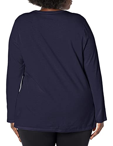 JUST MY SIZE womens Just My Size Women's Plus Size Vneck Long Sleeve Tee Shirt, Hanes Navy, 3X US