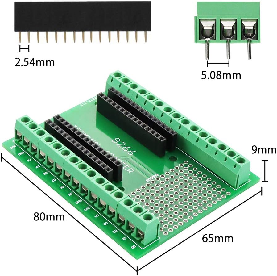 KeeYees 2pcs Expansion PCB Board with Screw Terminal Block Pin Header for ESP8266 for NodeMCU Development Board