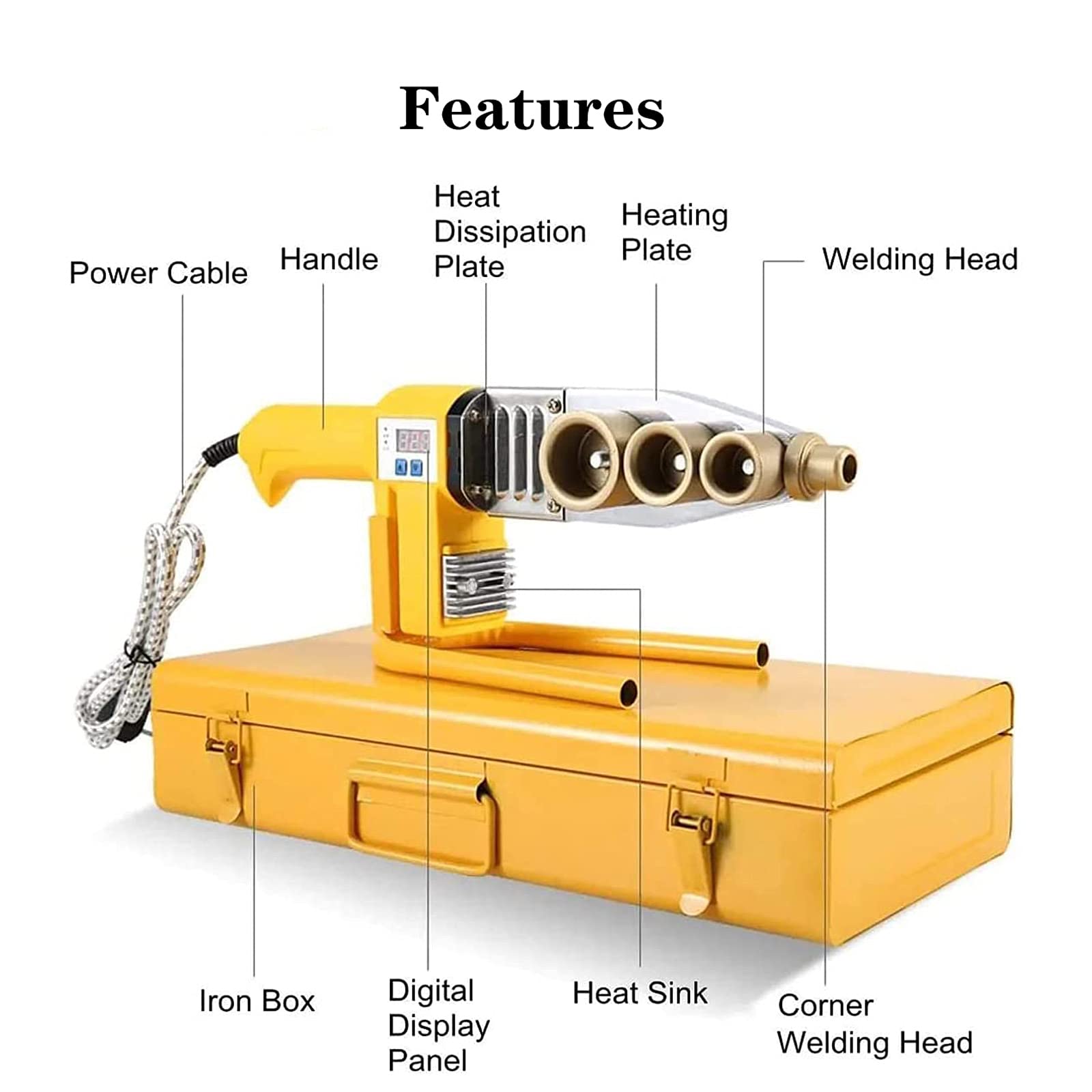 Plastic pipe welding tool,Plastic welder kit Contains welding heads of 6 diameters,Water Pipe Welding Machine Electric Heating Hot Melt Tools for PPR PE Tube 1000W 220V