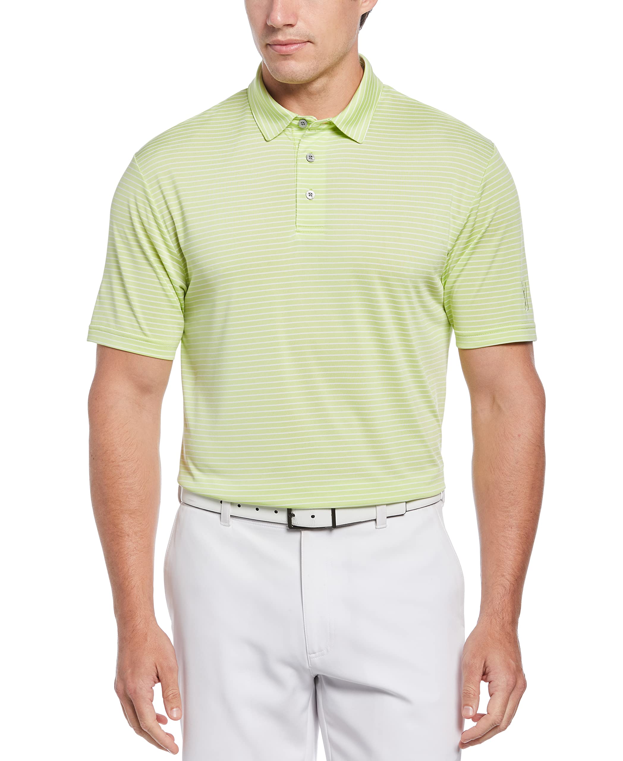 PGA TOUR Men's Feeder Stripe Short Sleeve Golf Polo Shirt, Tomatillo, 3X-Large
