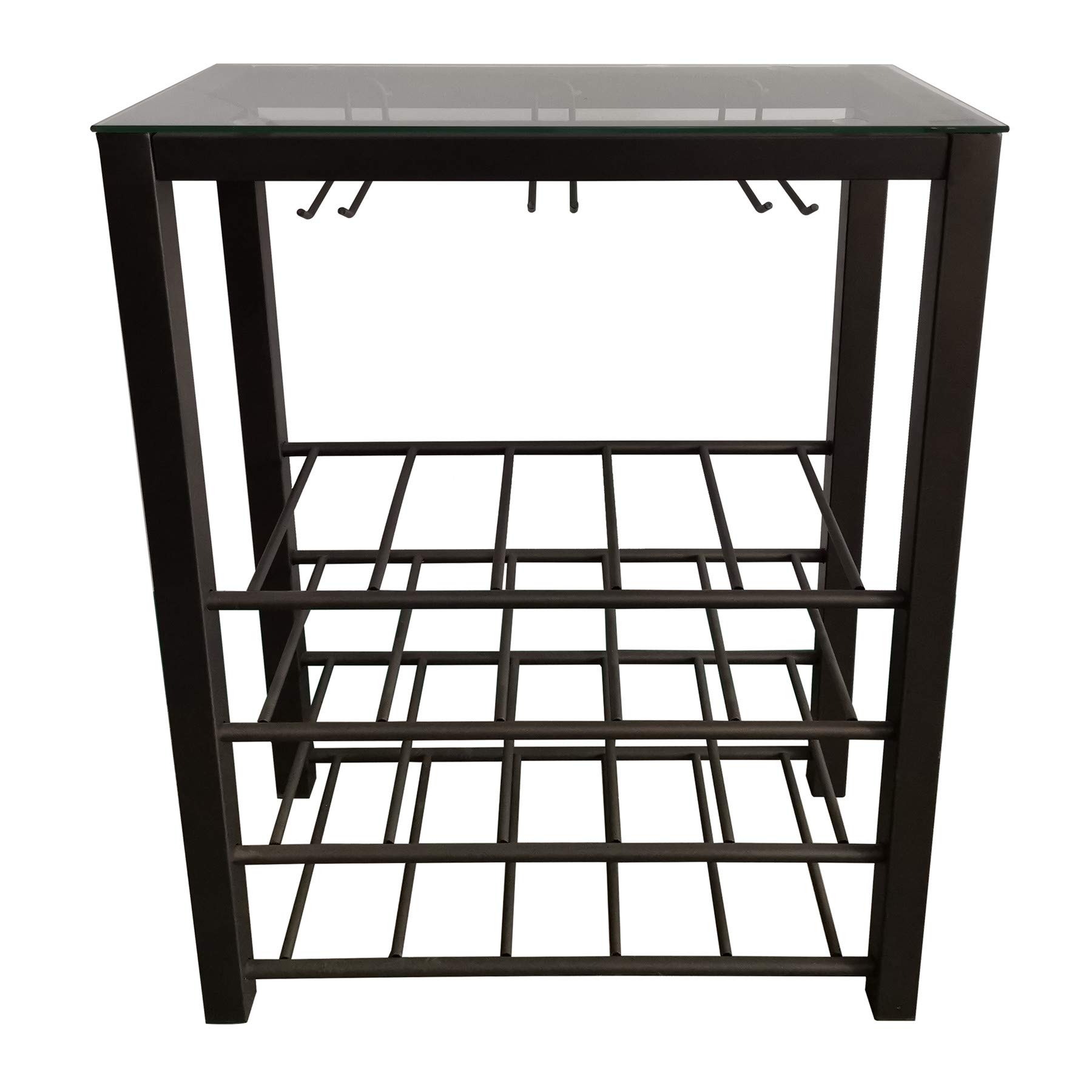 Kings Brand Furniture β Freestanding Floor Wine Rack Storage Table - Hold 20 Bottles with Glasses Holder
