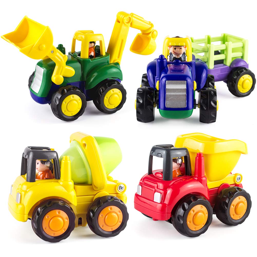 Kidpal Car Toys for 1 2 3 Year Old Boy & Girl, 4 Sets Tractor Toddler Car Toy (B)
