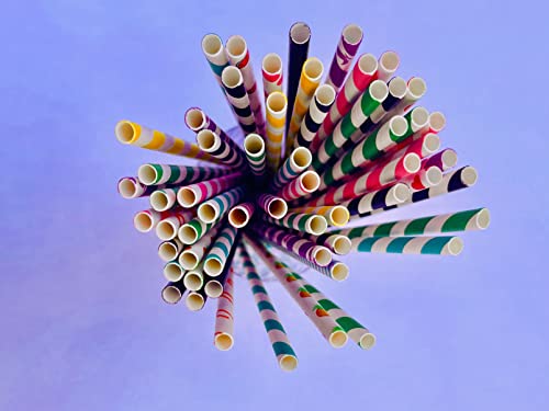Recyclable paper straws, 100 Pcs, Birthday Parties, Art and craft projects, beautiful colors, durable, 6mm x 195 mm