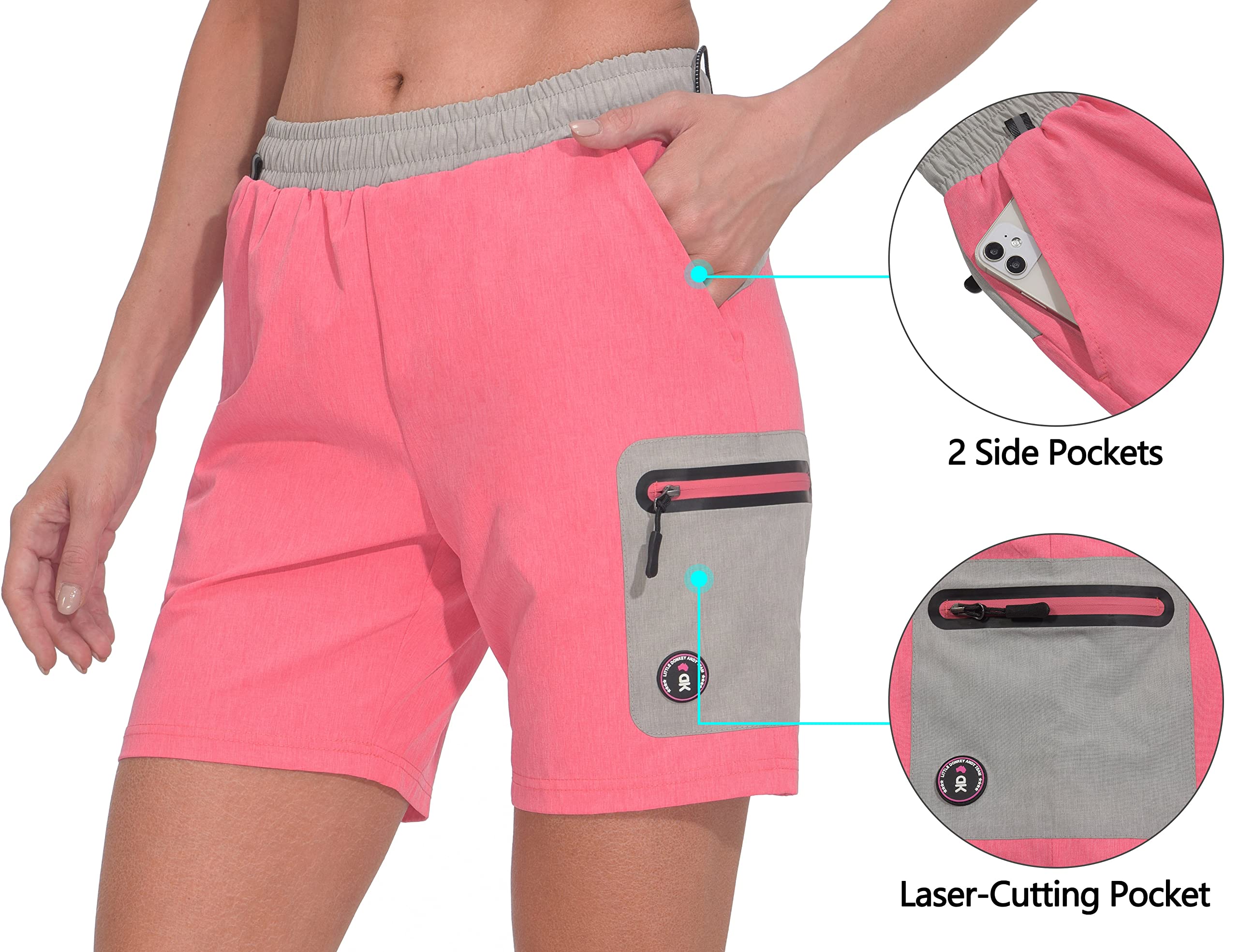 Little Donkey Andy Women's 7 Inches Quick Dry Golf Shorts Stretch Athletic Shorts with Liner, Laser-Cutting Pockets Pink Heather S