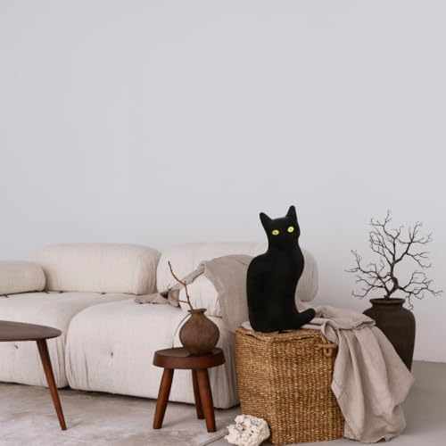 Zen Living Pro Black Plush Cuddle Cat Shaped Throw Pillow β Cute Fluffy Stuffed Long Animal Plushies, Life Size Spooky Cushion, Realistic Halloween Gothic Boho Decor Gift