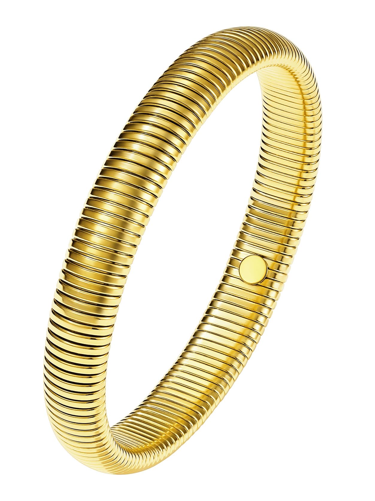 KeyStyle Gold Bangles for Women Thin Stretch Bracelets, High Polished Snake Link Flexible Bangle Bracelet (10mm wide)