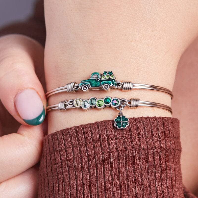 Luca + Danni Lucky Clover Starlight Bangle Bracelet in Irish Ombre For Women - Silver Tone Regular Size Made in USA