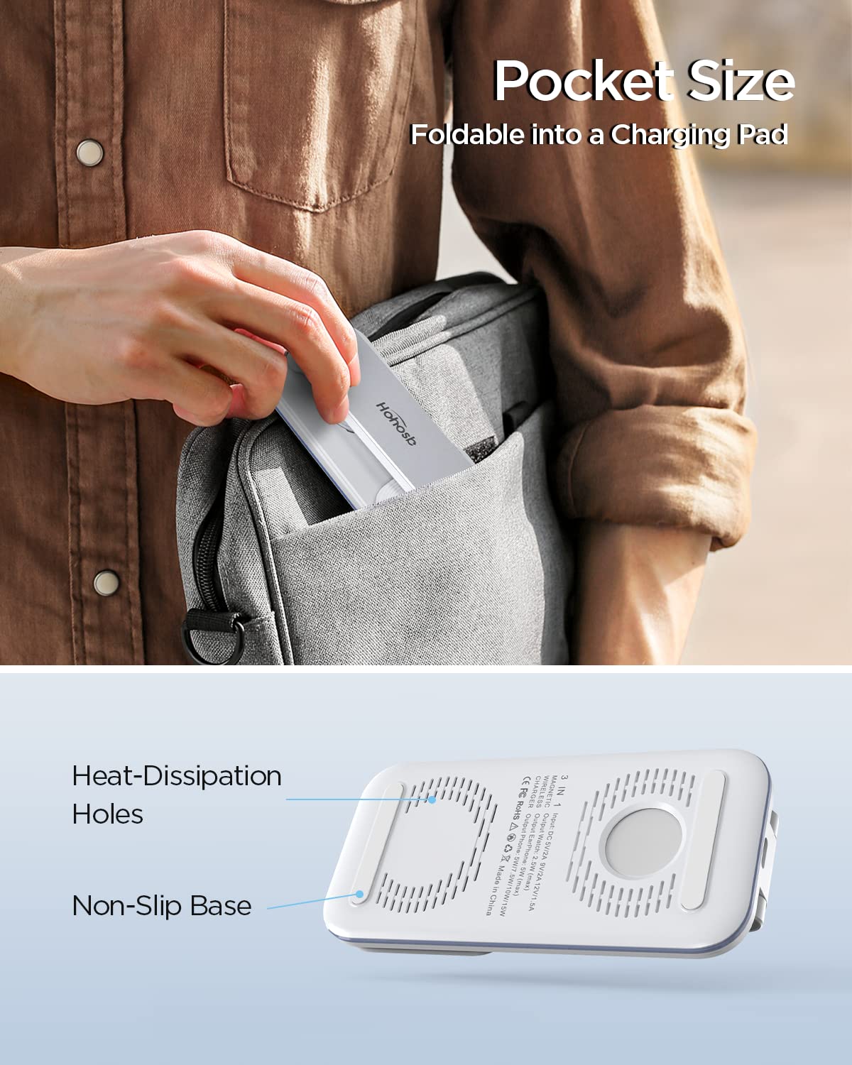 Magnetic Charging Station,Hohosb 3 in 1 Foldable Wireless Charger Stand[Compatible with Magsafe Charger] for iPhone 14/13/12 Series, AirPods Pro/3/2,Apple Watch/iWatch(18W Adapter Included)-White