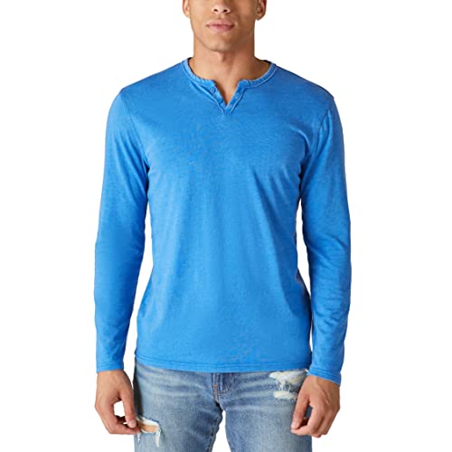 Lucky Brand Men's Venice Burnout Notch Neck Long Sleeve Tee, Blue My Mind, Large