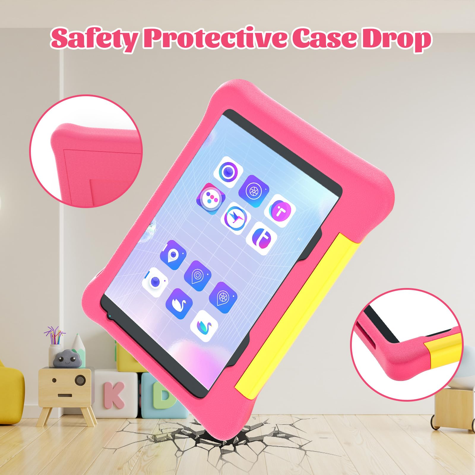 Kids Tablets 8 inch Android Tablet for Kids 4000mAh 2GB RAM, 32GB ROM, HD Display, Parental Control, Kids Edition Tablet with Protective Case (Pink)