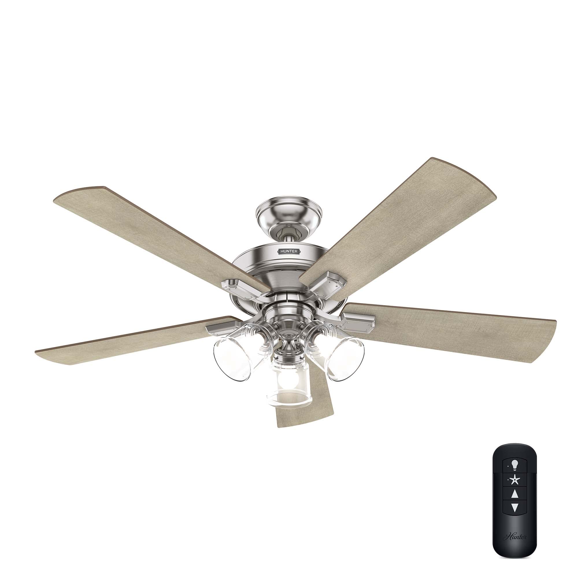 Hunter Fan 52 Inch Casual Brushed Nickel Finish Indoor Ceiling Fan With LED Light Kit and Remote Control (Renewed)