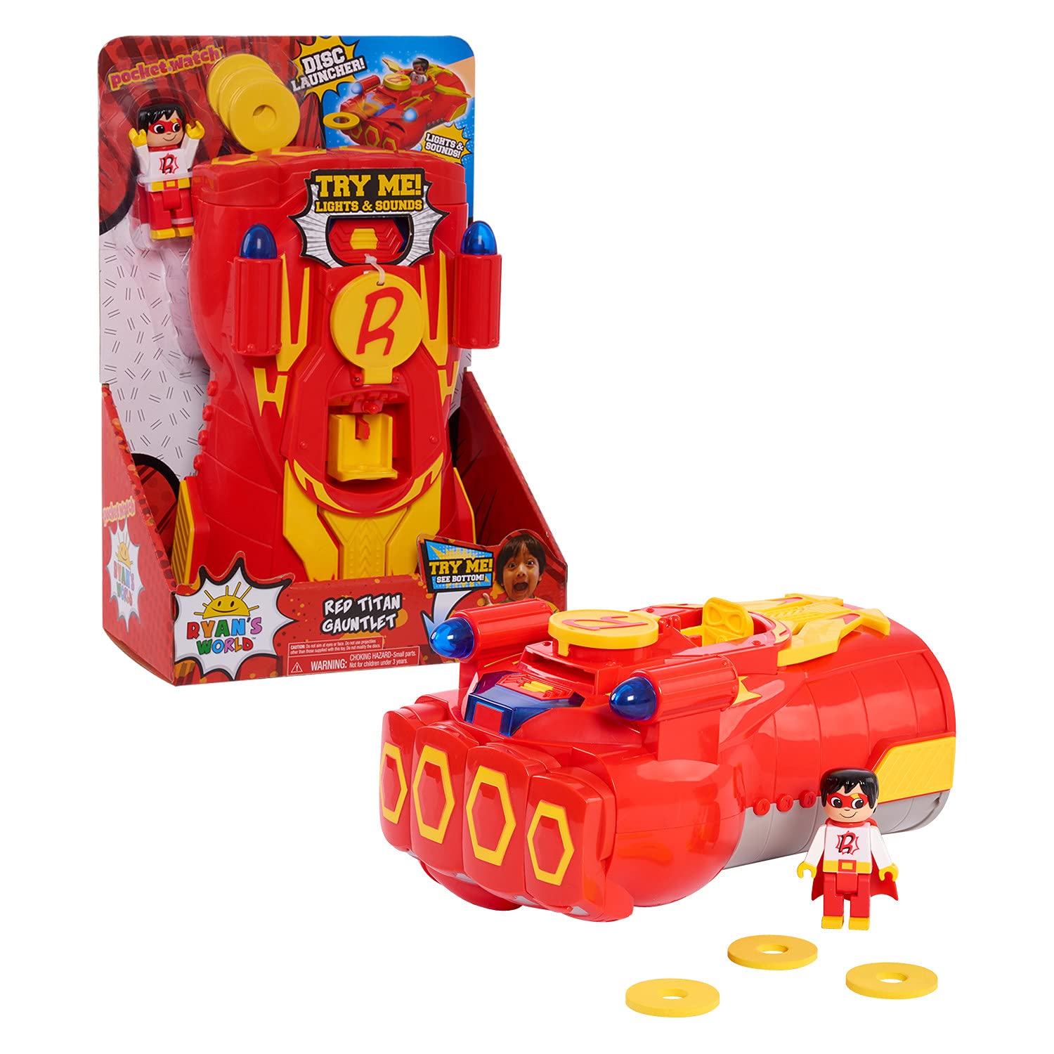 Just Play Ryan’s World Red Titan Lights and Sounds Gauntlet, Kids Toys for Ages 3 Up